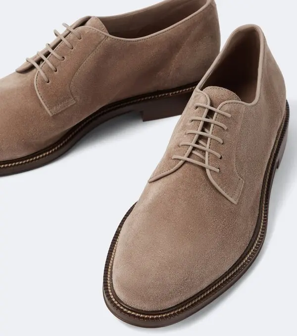Brunello Cucinelli Suede Derby Shoes - Beige