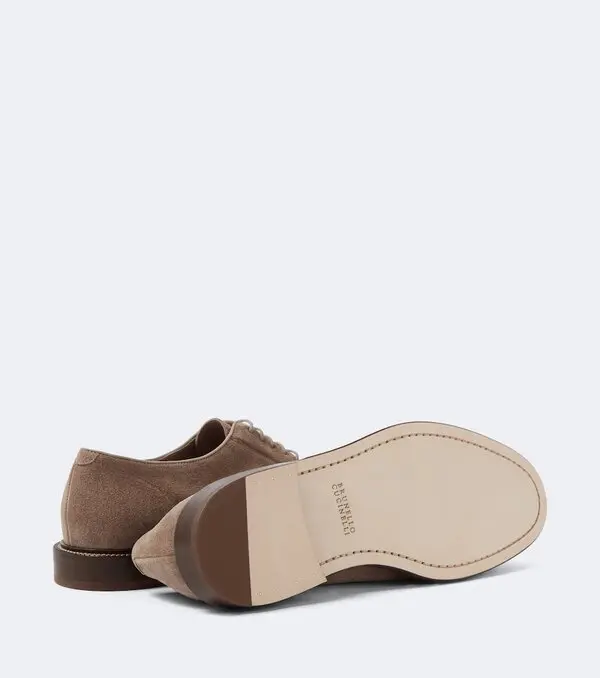 Brunello Cucinelli Suede Derby Shoes - Beige