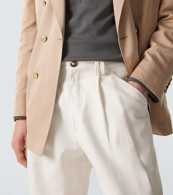 Brunello Cucinelli Cotton And Linen Canvas Straight Pants - White
