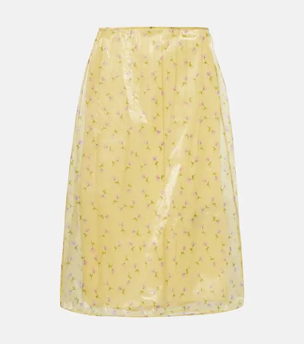 JIL SANDER Floral Organdy Midi Skirt - Yellow