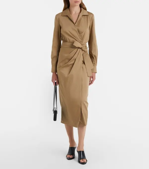 Max Mara Beta Cotton-blend Satin Wrap Dress - Beige