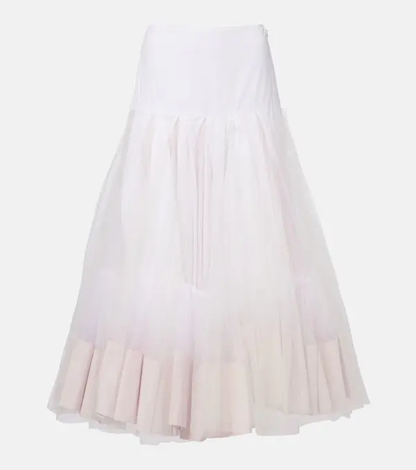 Jacquemus Mireio Tulle-trimmed Cotton Poplin Midi Skirt - Pink