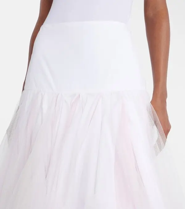 Jacquemus Mireio Tulle-trimmed Cotton Poplin Midi Skirt - Pink