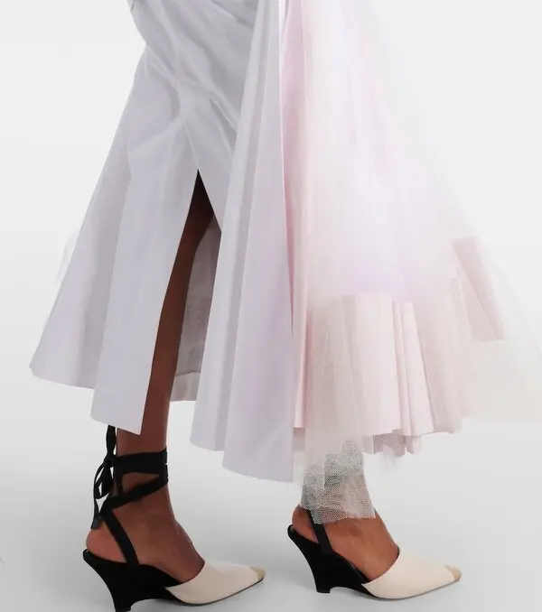 Jacquemus Mireio Tulle-trimmed Cotton Poplin Midi Skirt - Pink