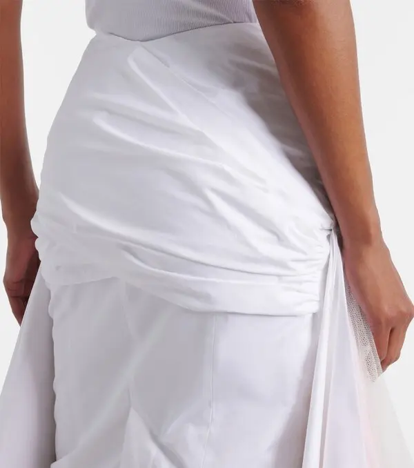 Jacquemus Mireio Tulle-trimmed Cotton Poplin Midi Skirt - Pink