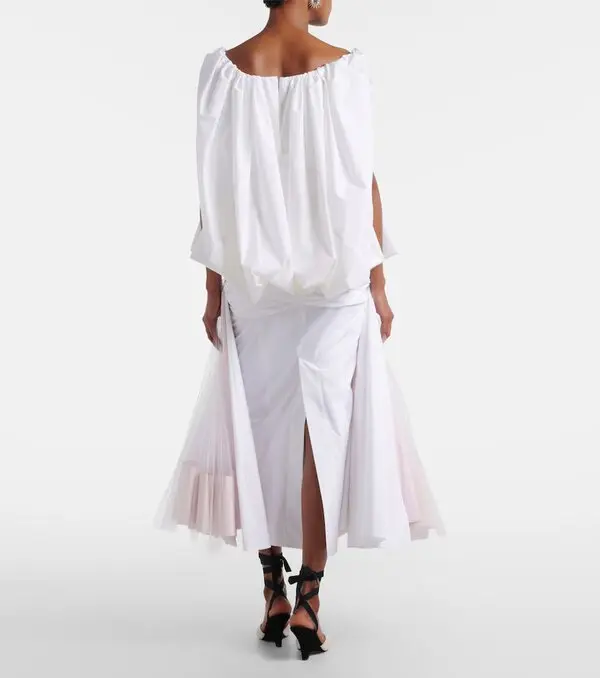 Jacquemus Mireio Tulle-trimmed Cotton Poplin Midi Skirt - Pink
