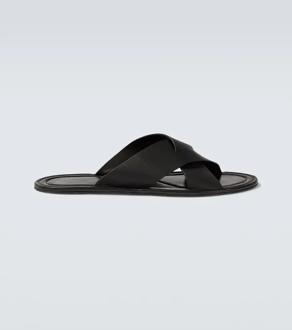 THE ROW Malick Cross Leather Sandals - Black