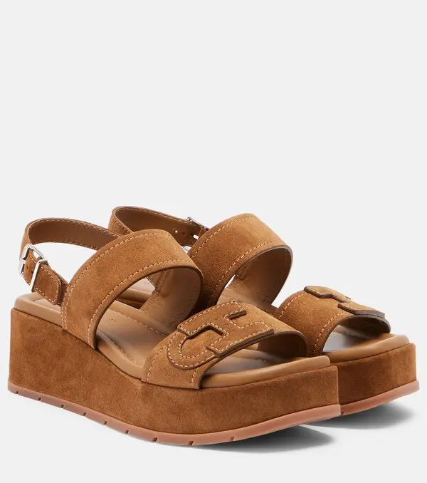 Hogan H703 Suede Platform Sandals - Brown