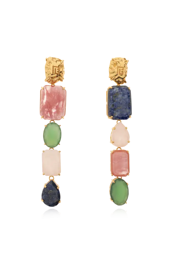 Balmain Clip-on Earrings With Gemstones - Gold