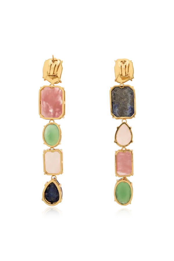 Balmain Clip-on Earrings With Gemstones - Gold