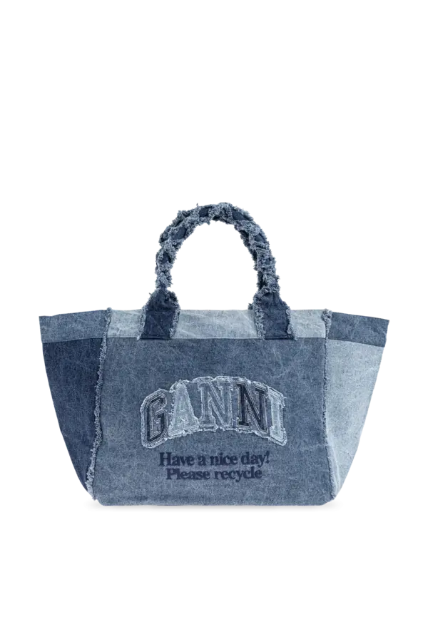 GANNI Logo Patchwork Shopper Bag - Navy Blue