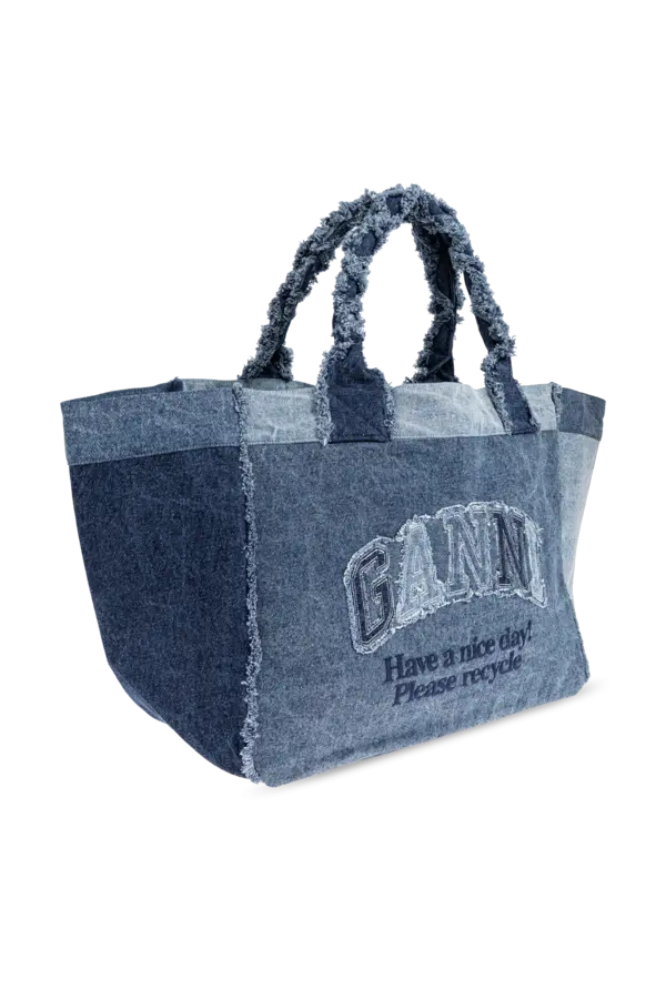 GANNI Logo Patchwork Shopper Bag - Navy Blue