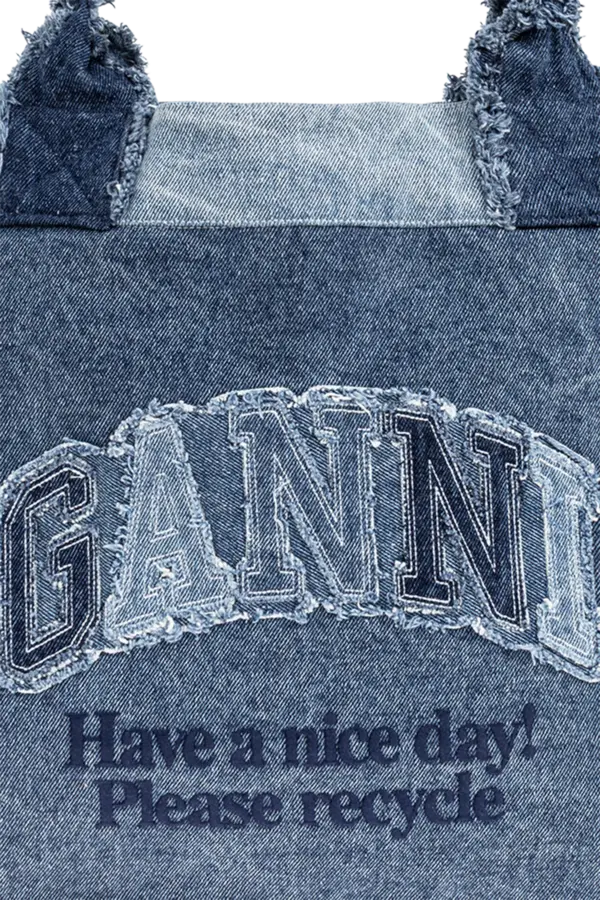 GANNI Logo Patchwork Shopper Bag - Navy Blue