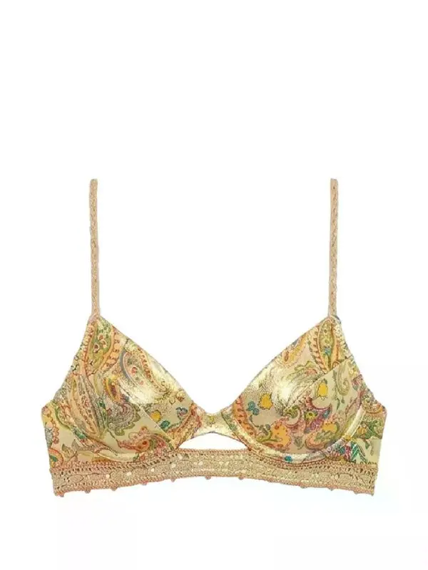 DEL MAAR Calanie Paisley-print Reversible Bikini Top - Neutrals