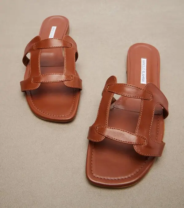 Manolo Blahnik Grellanuflat Leather Sandals - Brown