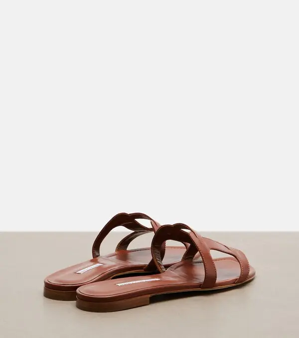 Manolo Blahnik Grellanuflat Leather Sandals - Brown