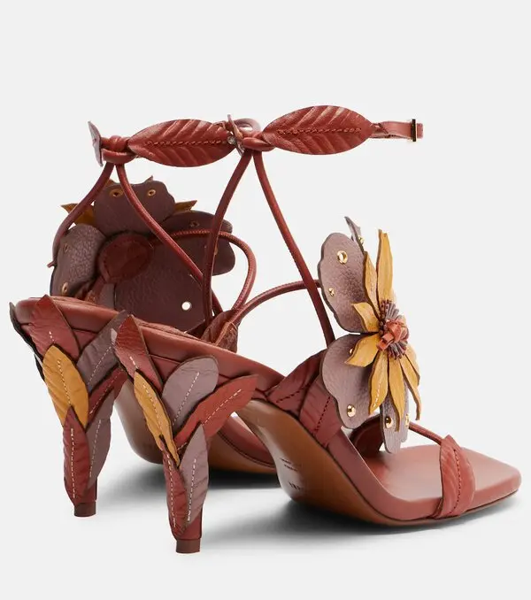 Zimmermann Brightside Floral-appliqué Leather Sandals