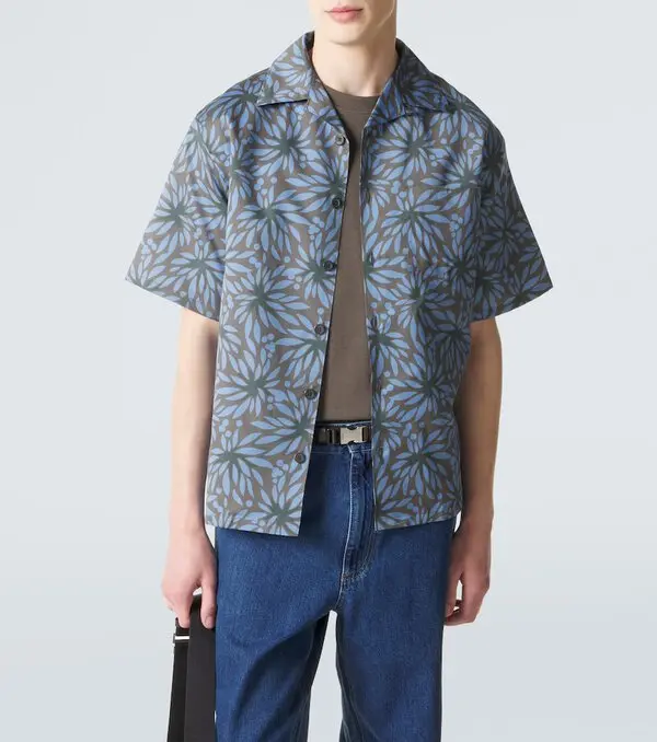 Prada Printed Cotton And Silk Bowling Shirt - Grey