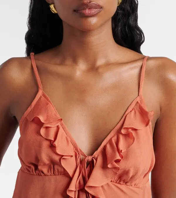 Poupette St Barth Maja Ruffled Chiffon Top - Pink