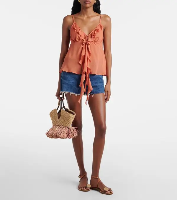 Poupette St Barth Maja Ruffled Chiffon Top - Pink