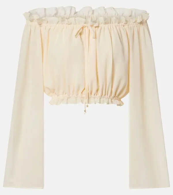 BANANHOT Ora Ruffled Off-shoulder Crop Top - Yellow