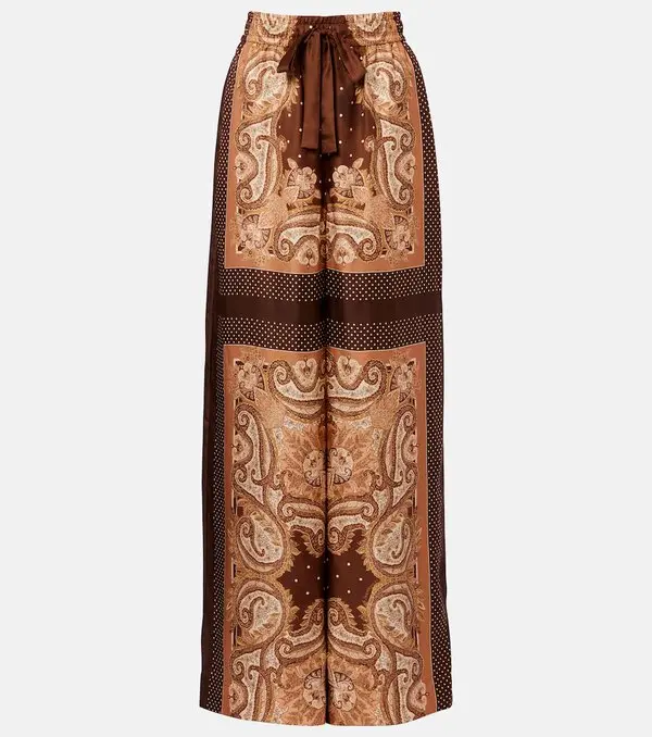 Zimmermann Luna Paisley Silk Palazzo Pants - Brown