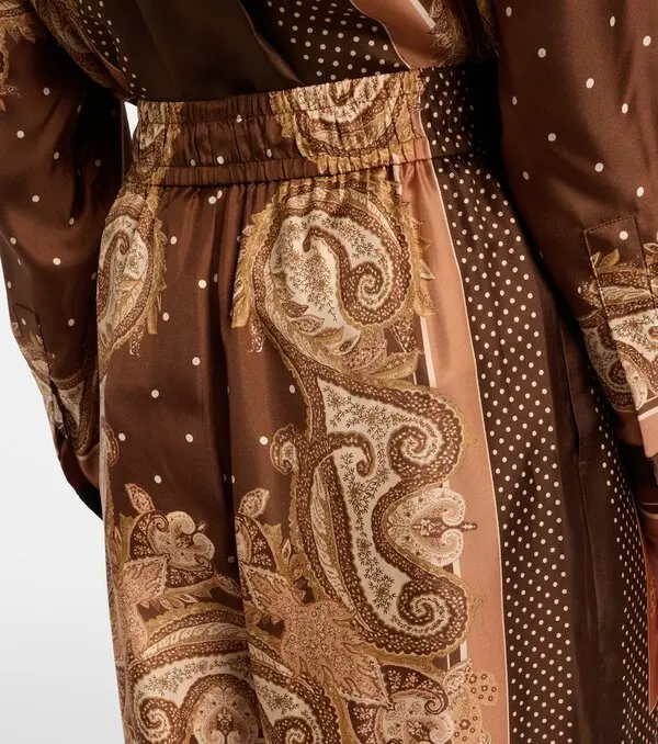 Zimmermann Luna Paisley Silk Palazzo Pants - Brown