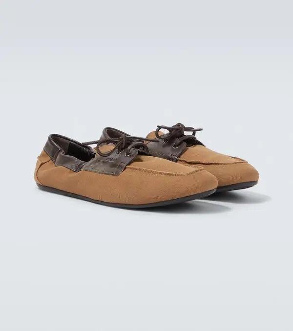 Prada Shuffle Leather-trimmed Canvas Boat Shoes - Brown