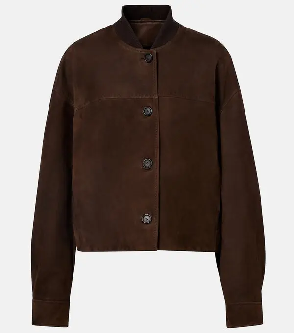 Brunello Cucinelli Cropped Suede Jacket With Cashmere Trim
