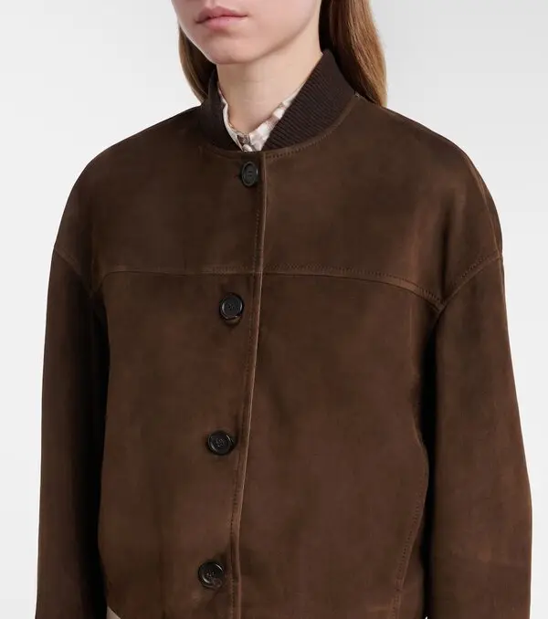 Brunello Cucinelli Cropped Suede Jacket With Cashmere Trim