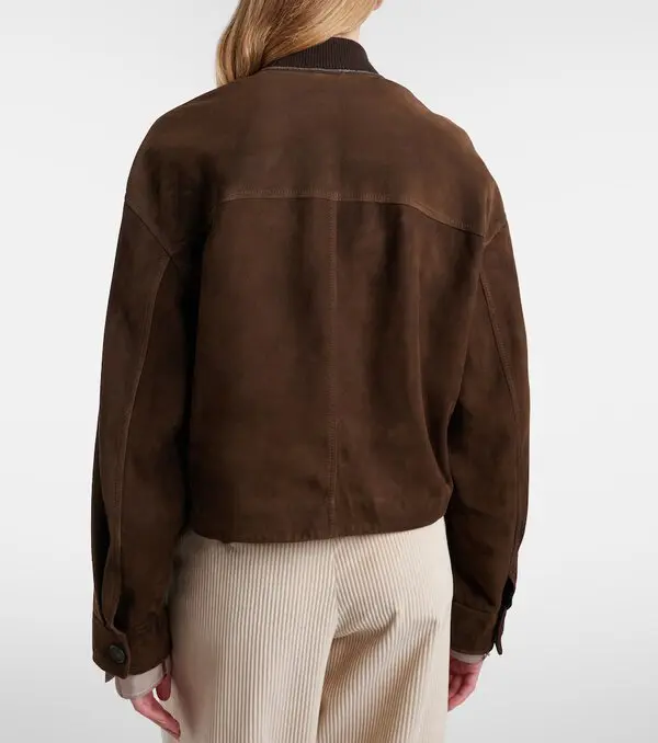Brunello Cucinelli Cropped Suede Jacket With Cashmere Trim