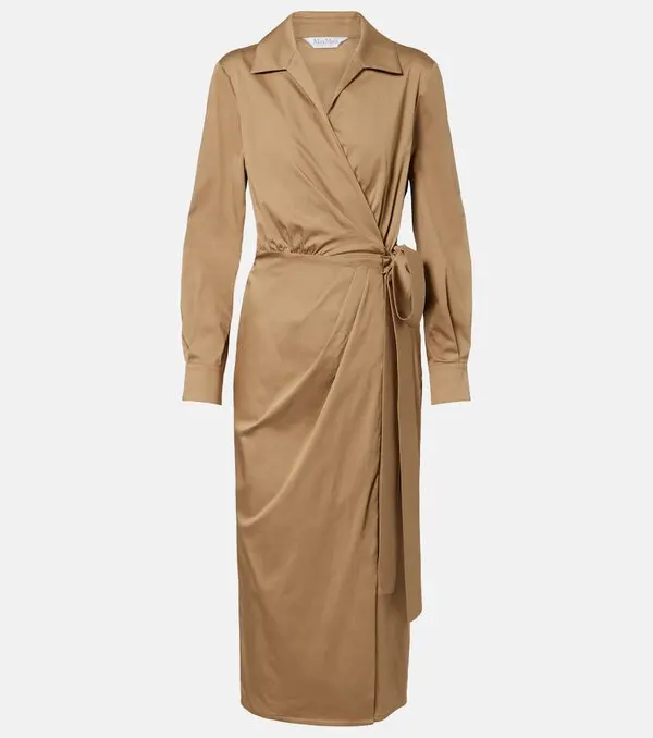 Max Mara Beta Cotton-blend Satin Wrap Dress - Beige