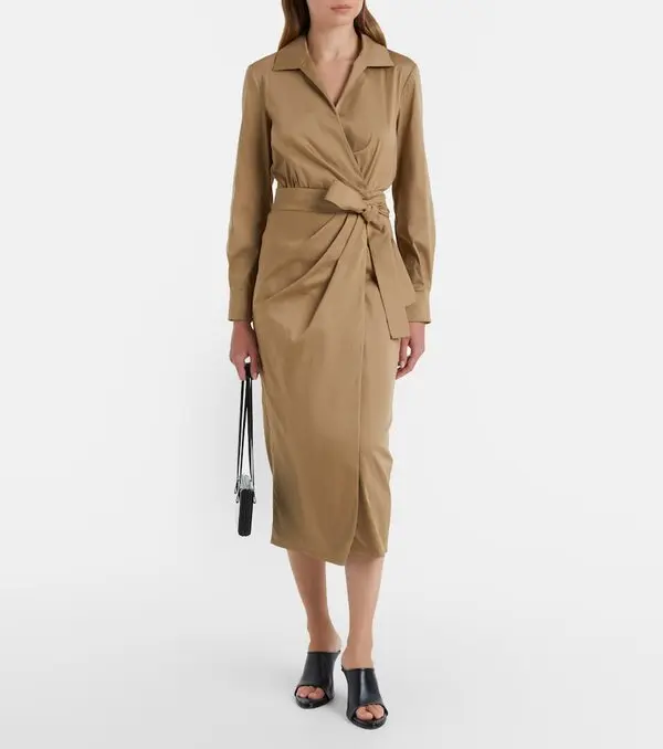 Max Mara Beta Cotton-blend Satin Wrap Dress - Beige