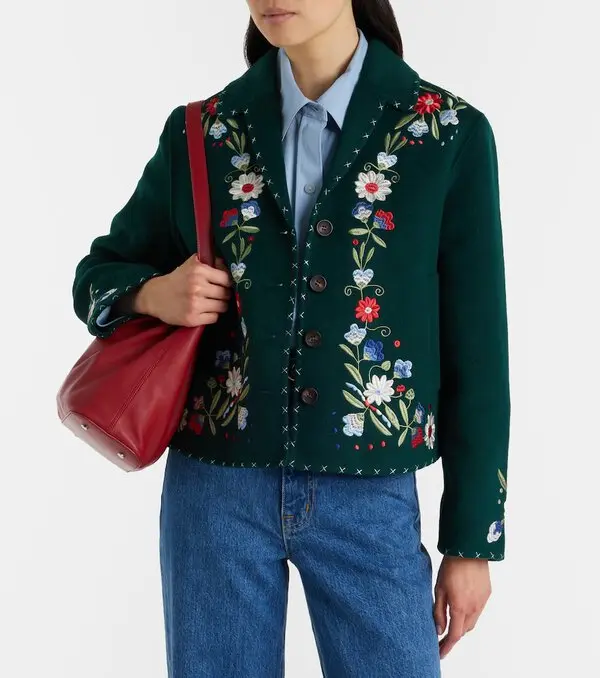 Rixo Jude Embroidered Wool-blend Jacket - Green