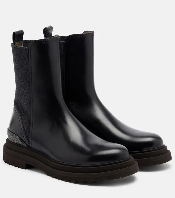 Brunello Cucinelli Monili Leather Chelsea Boots