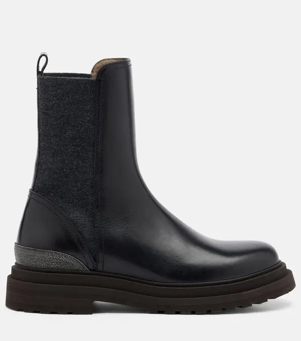 Brunello Cucinelli Monili Leather Chelsea Boots