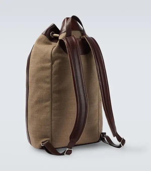 Brunello Cucinelli Leather-trimmed Canvas Backpack - Brown
