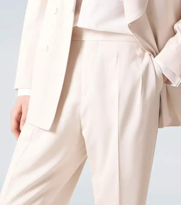 Brunello Cucinelli Silk Straight Leg Pants - White