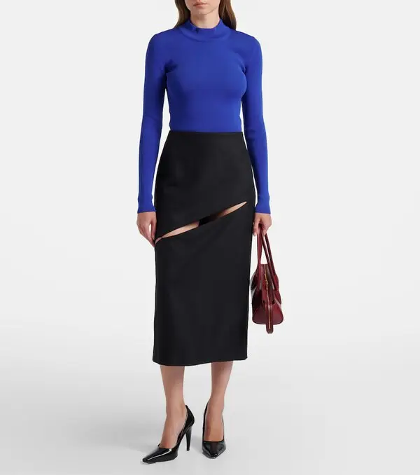 JIL SANDER Ribbed-knit High Neck Sweater - Blue