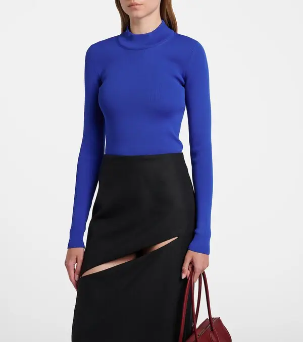 JIL SANDER Ribbed-knit High Neck Sweater - Blue