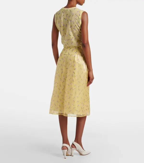 JIL SANDER Floral Organdy Midi Skirt - Yellow