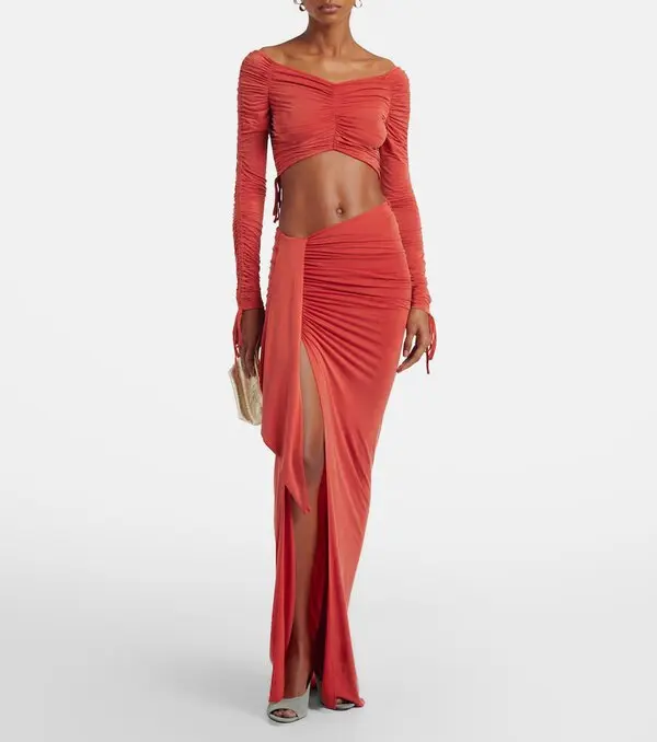 Balmain Ruched Jersey Crop Top