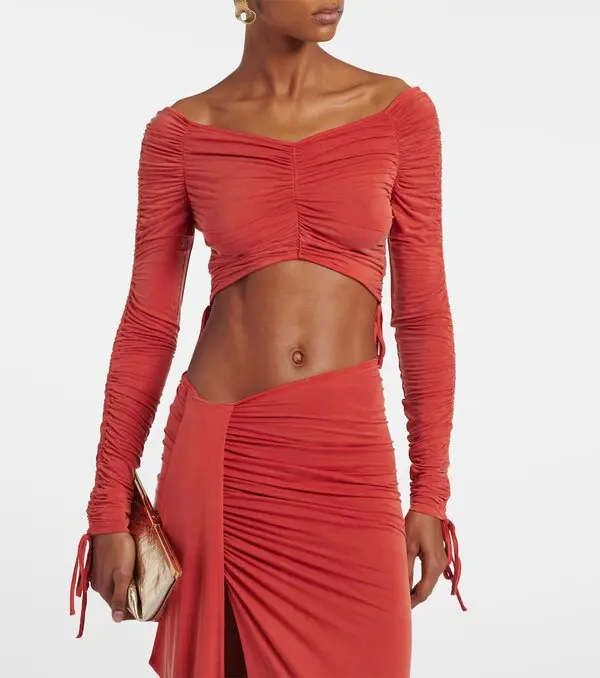 Balmain Ruched Jersey Crop Top