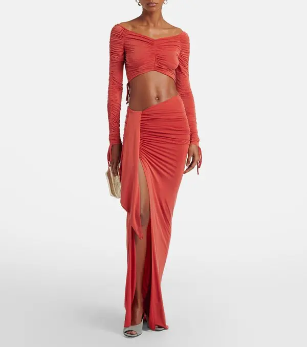 Balmain Draped Jersey Maxi Skirt