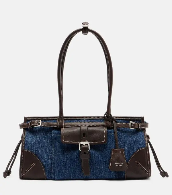 Prada Bonnie Medium Denim Shoulder Bag - Blue
