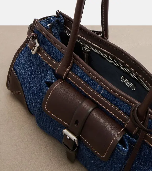 Prada Bonnie Medium Denim Shoulder Bag - Blue