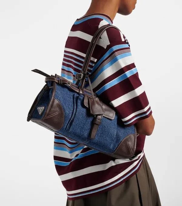 Prada Bonnie Medium Denim Shoulder Bag - Blue