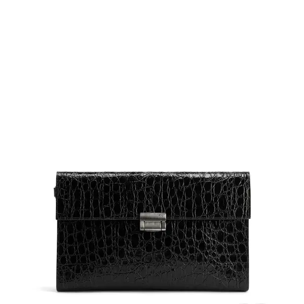 GIUSEPPE ZANOTTI Yannis Crocodile-print Clutch - Black
