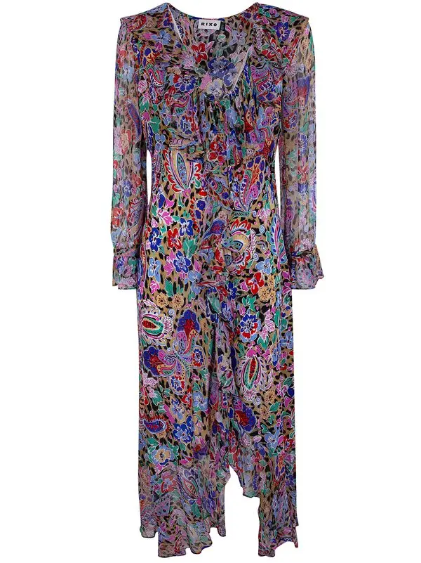 Rixo Gracye Cara Floral Leopard Print Dress