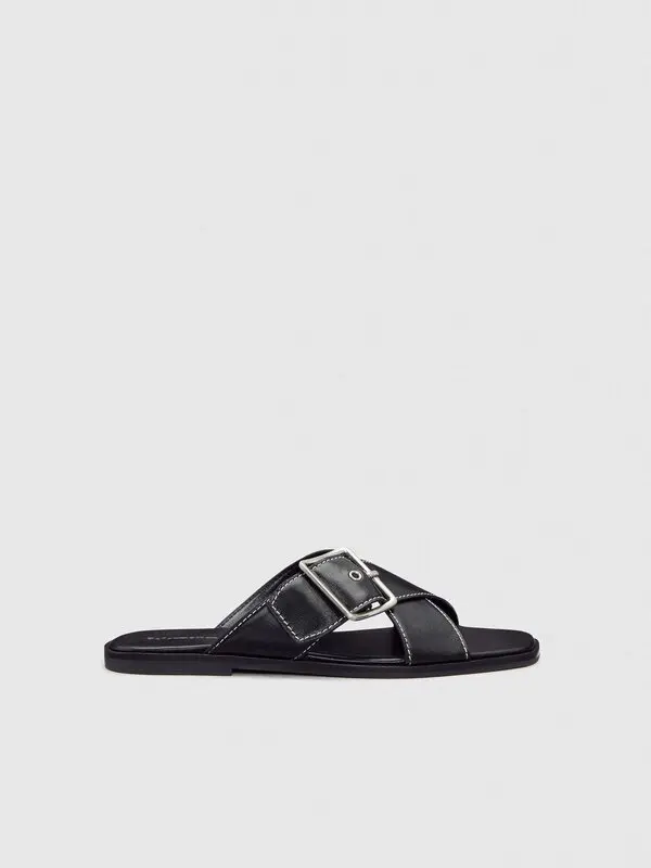 REFORMATION Etta Flat Sandal Leather - Black